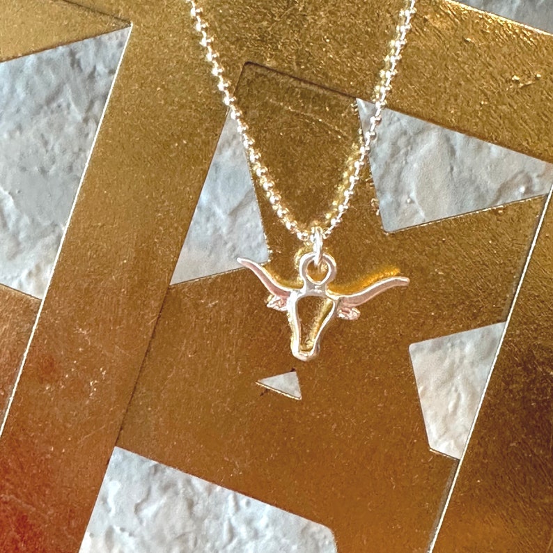 Sterling Silver Longhorn Necklace: Texas Bead Chain Pendant - Etsy