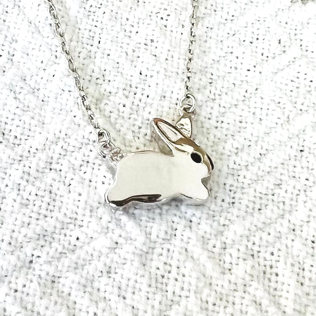 Dainty Bunny Necklace: Rhodium Plated Sterling Silver Rabbit Easter ...