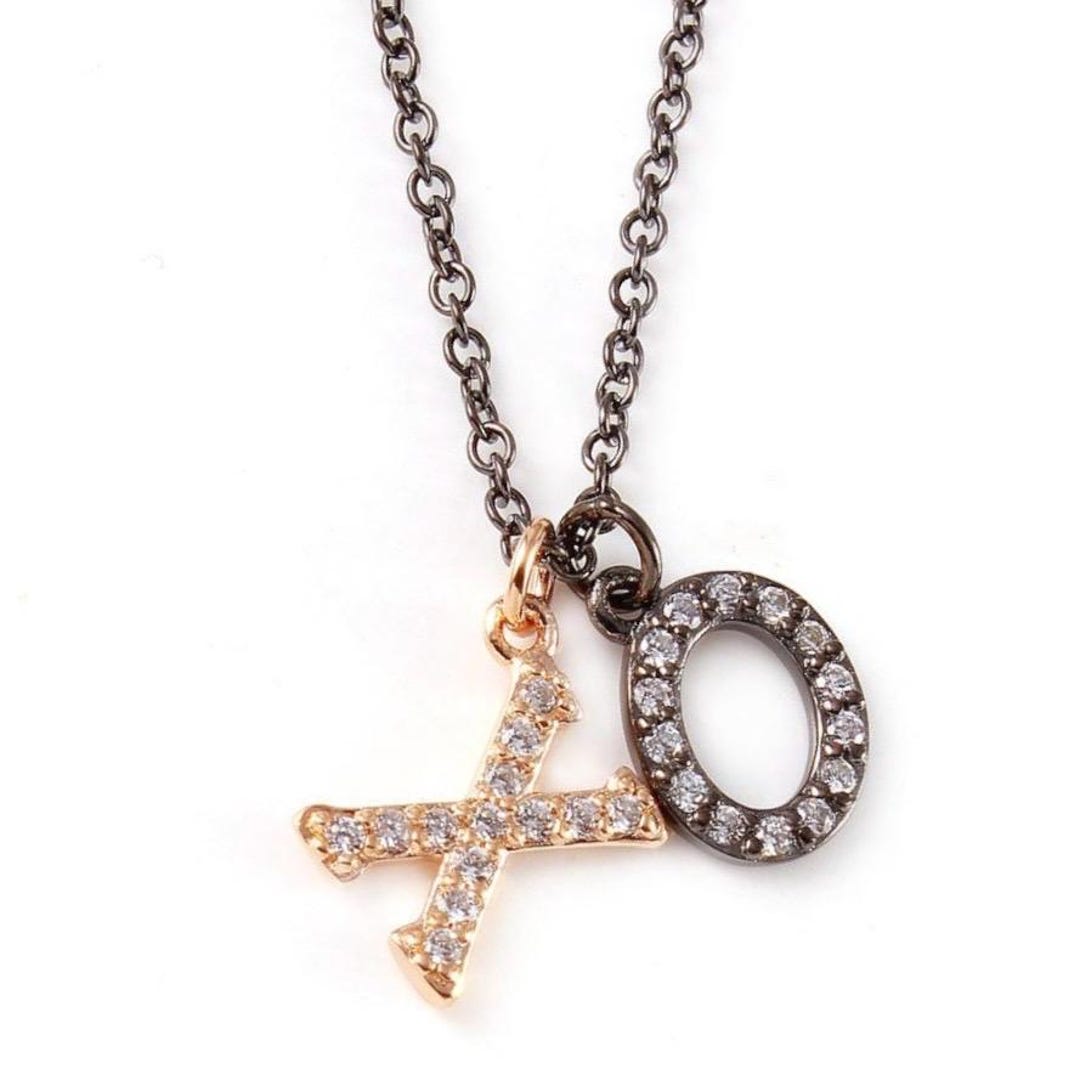 XO Sterling Silver Necklace: Rose Gold & Black Rhodium Plated, Cubic ...