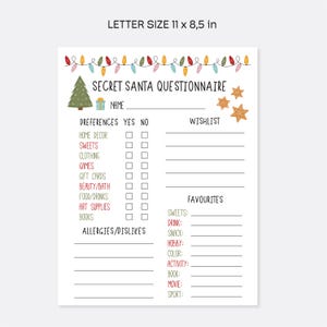 Secret Santa Questionnaire Printable. Secret Santa Survey. Secret Santa ...