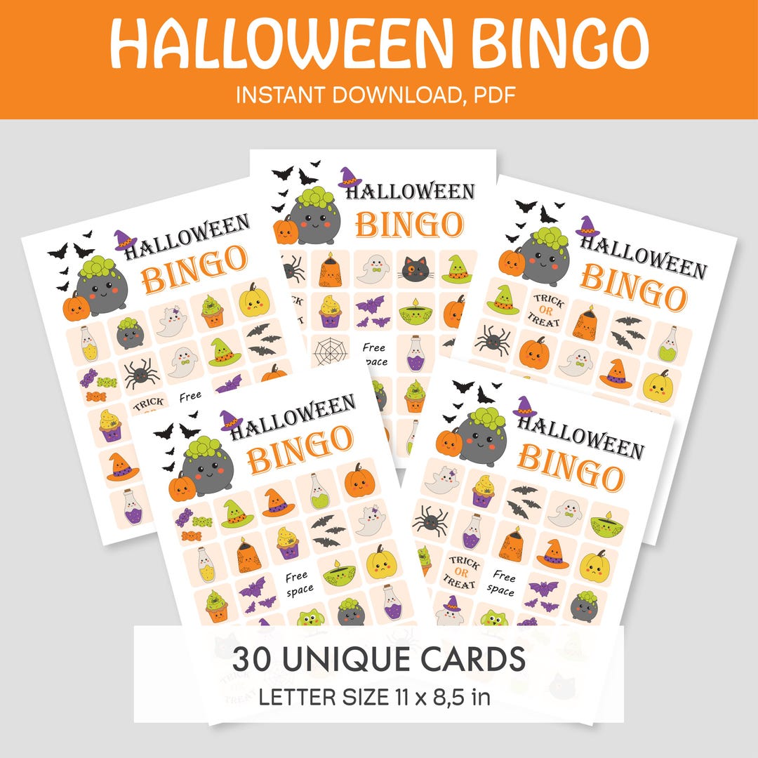 Halloween Bingo. 30 Printable Bingo Cards. Halloween Activity and Party ...