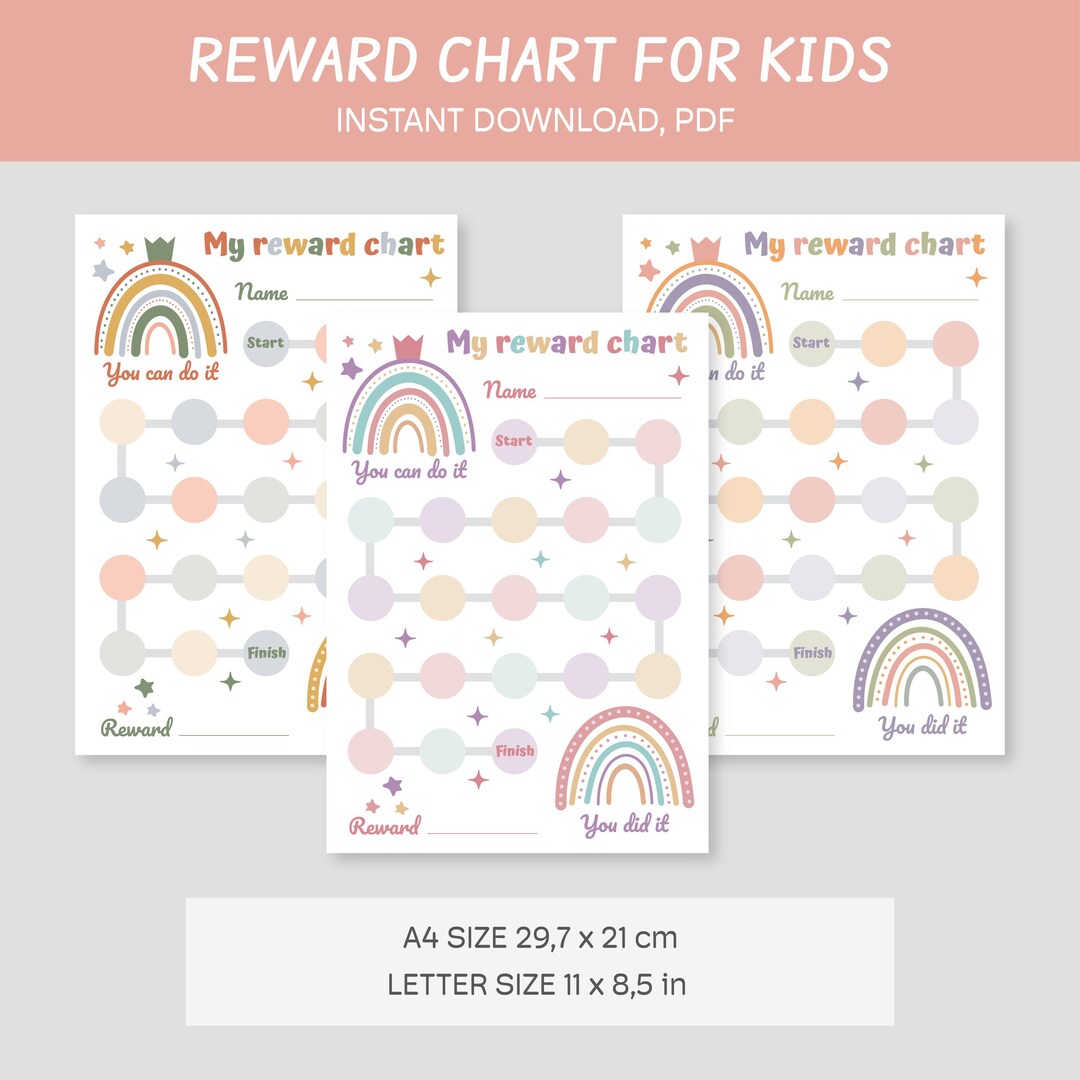 Printable Rainbow Reward Chart. Reward Chart for Kids. Toddler Reward ...