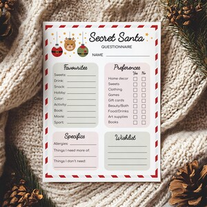 Secret Santa Questionnaire Printable. Secret Santa Survey. Secret Santa ...