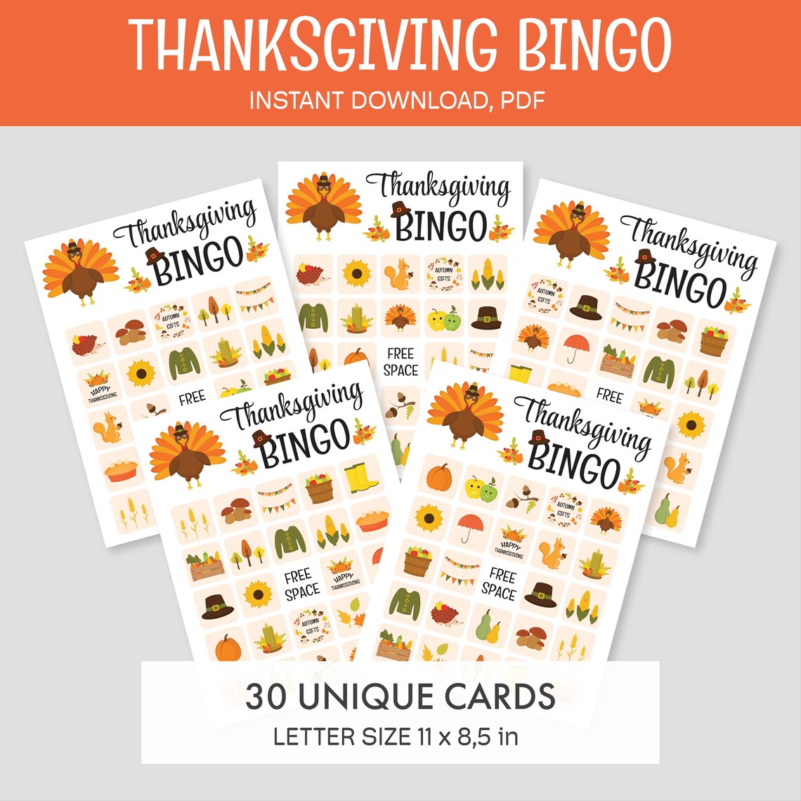 Thanksgiving Bingo. 30 Thanksgiving Bingo Cards. Family Thanksgiving ...