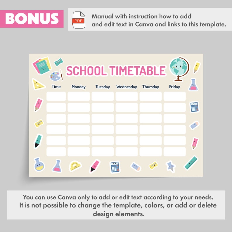 Printable School Timetable. School Planner for Kids. Back to School ...