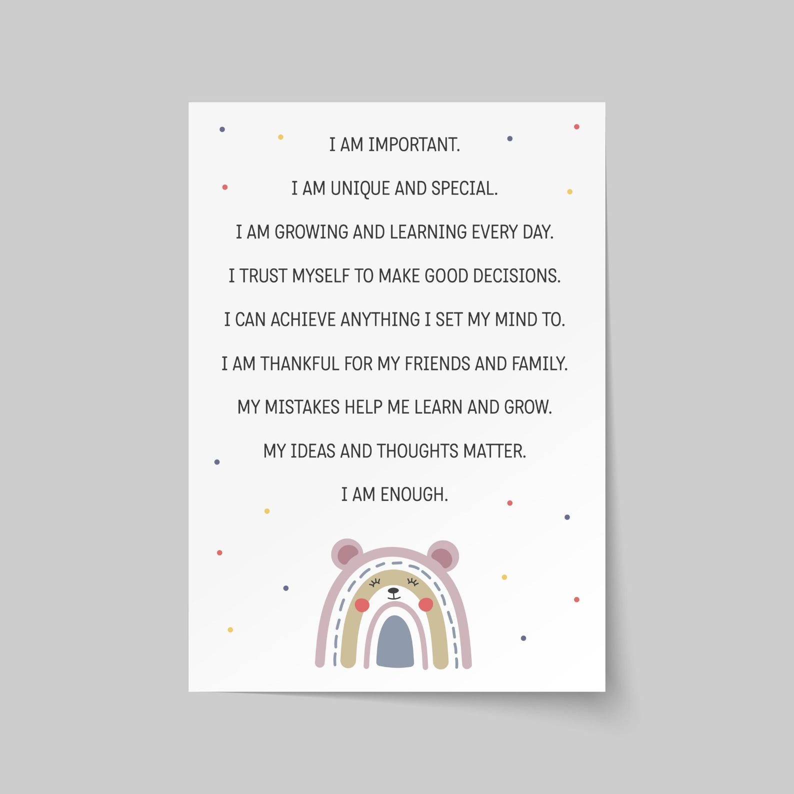 Positive Affirmation Poster for Kids. Daily Affirmations. I Am ...