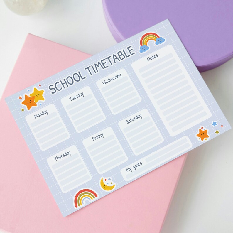 Printable School Timetable. School Schedule With Rainbows. Lesson Plan ...