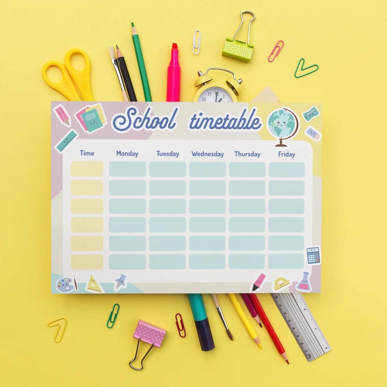 School Timetable. Printable School Schedule. School Planner. School ...