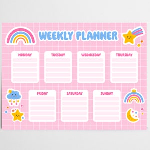 Printable Weekly Planner With Rainbows for Kids. Weekly Routine for ...