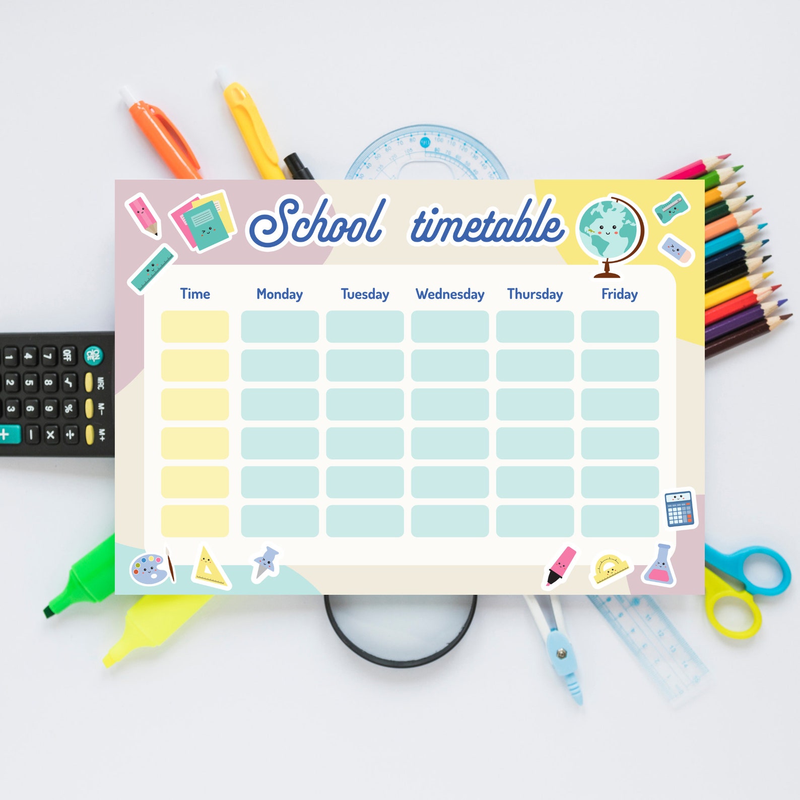 School Timetable. Printable School Schedule. School Planner. School ...