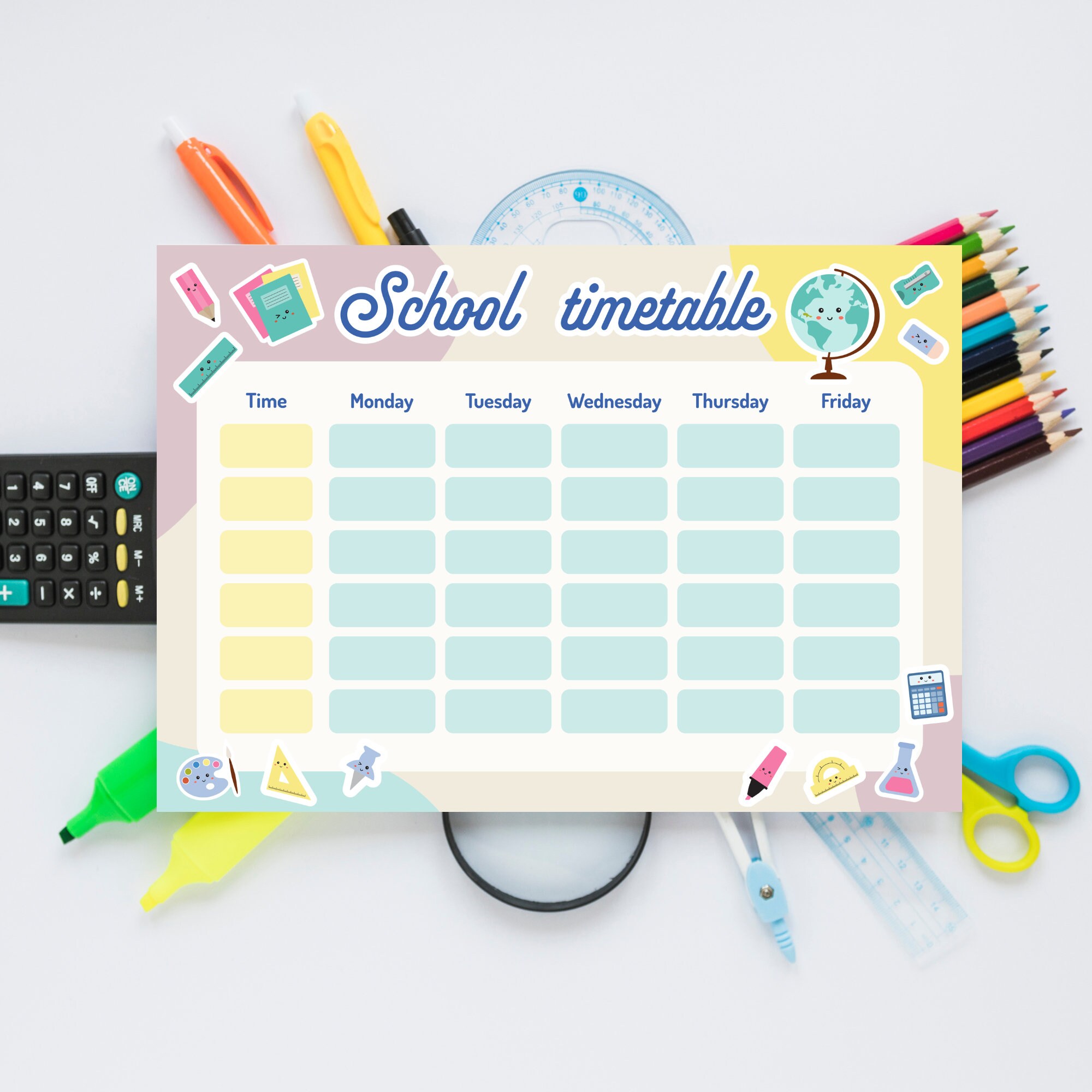 School Timetable. Printable School Schedule. School Planner. School ...