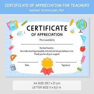 Teacher Appreciation Certificate. Best Teacher Award. Thank You Teacher ...