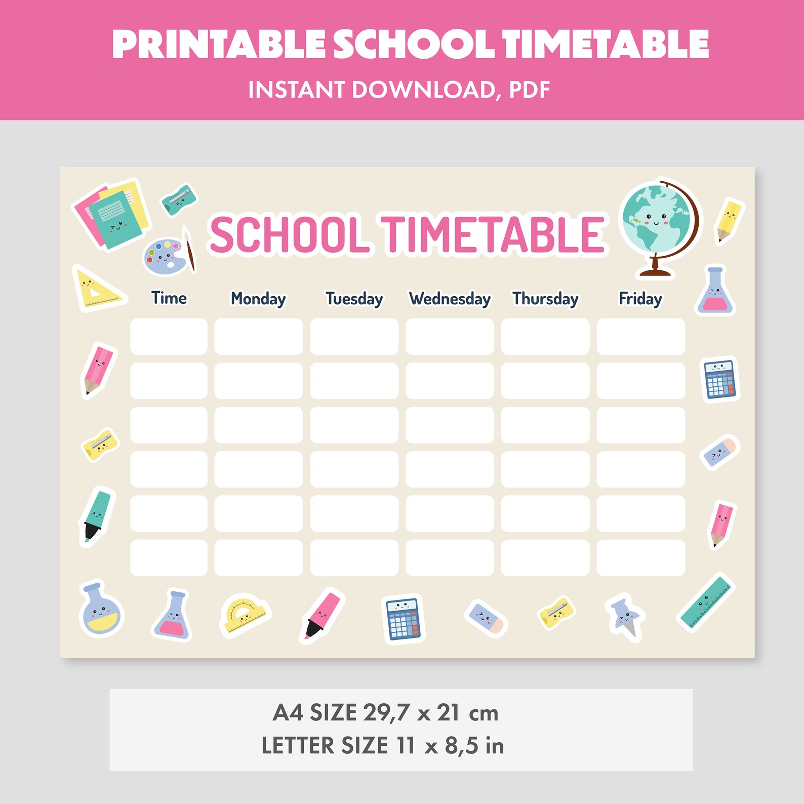 Printable School Timetable. School Planner for Kids. Back to School ...