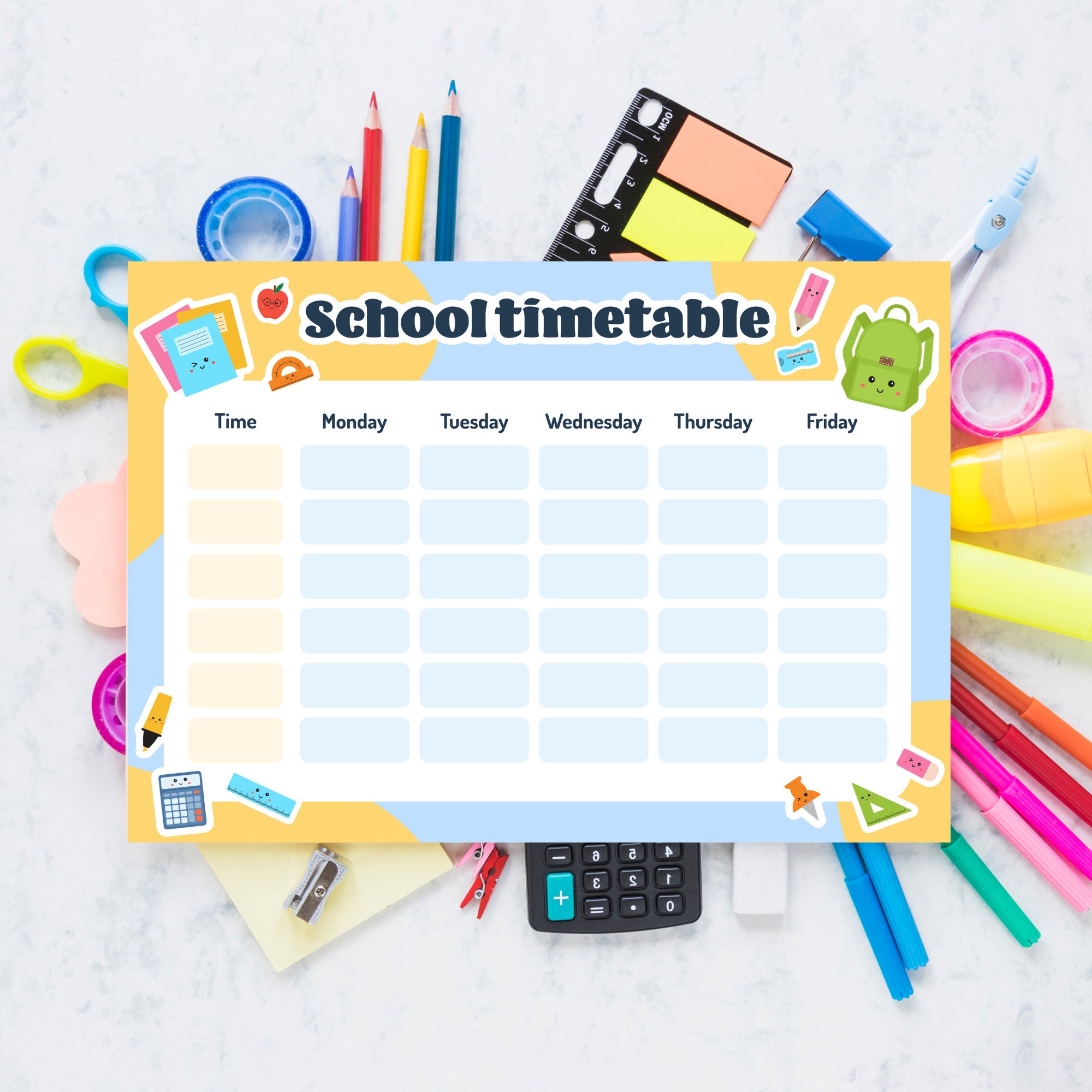 School Timetable for Kids. Printable Weekly Class Schedule. Printable ...