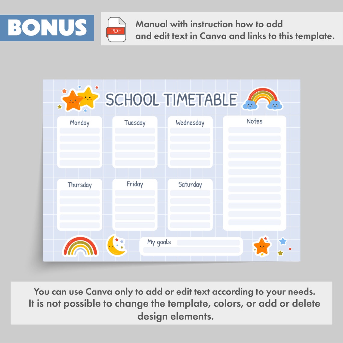 Printable School Timetable. School Schedule With Rainbows. Lesson Plan ...