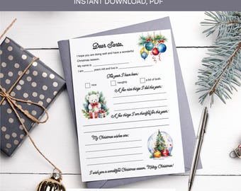 Letter to Santa Printable. Christmas Wish List. Dear Santa Letter. Kids ...