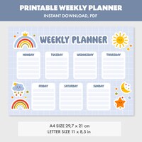 Printable Weekly Planner With Rainbows for Kids. Weekly Routine for ...