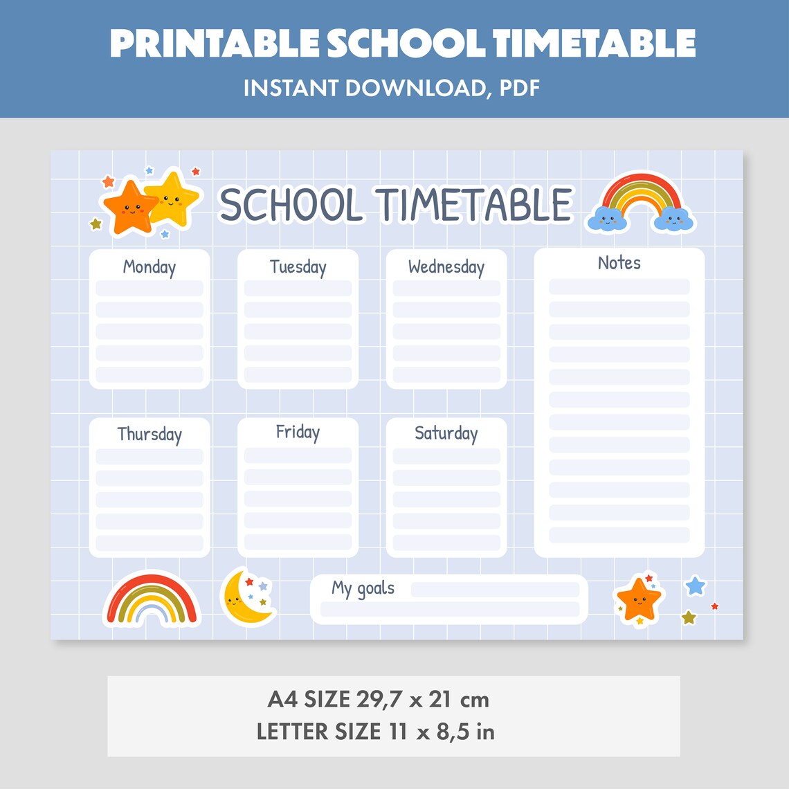 Printable School Timetable. School Schedule With Rainbows. Lesson Plan ...