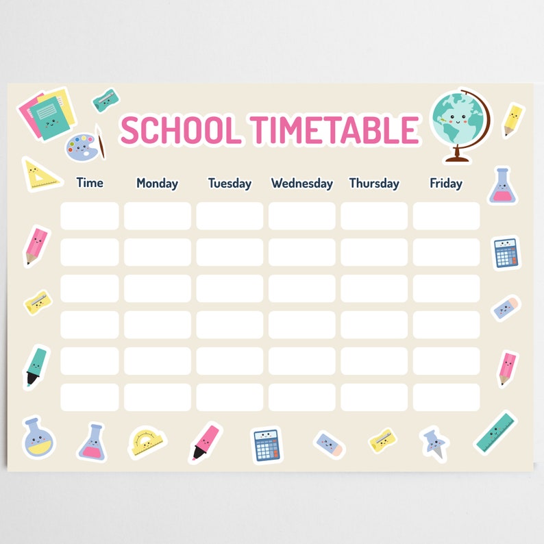 Printable School Timetable. School Planner for Kids. Back to School ...