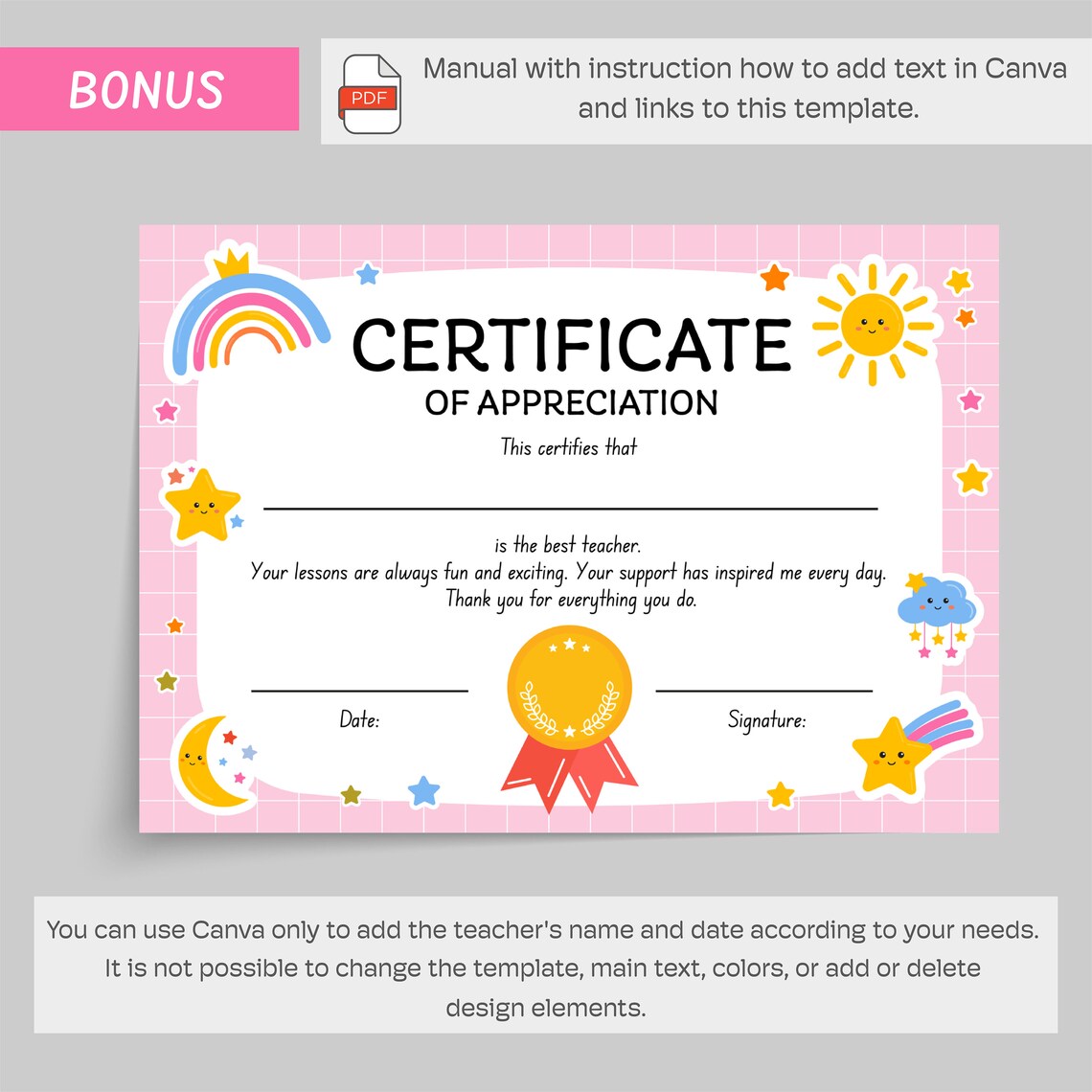 Certificate of Appreciation for the Best Teacher. Personalized Teacher ...