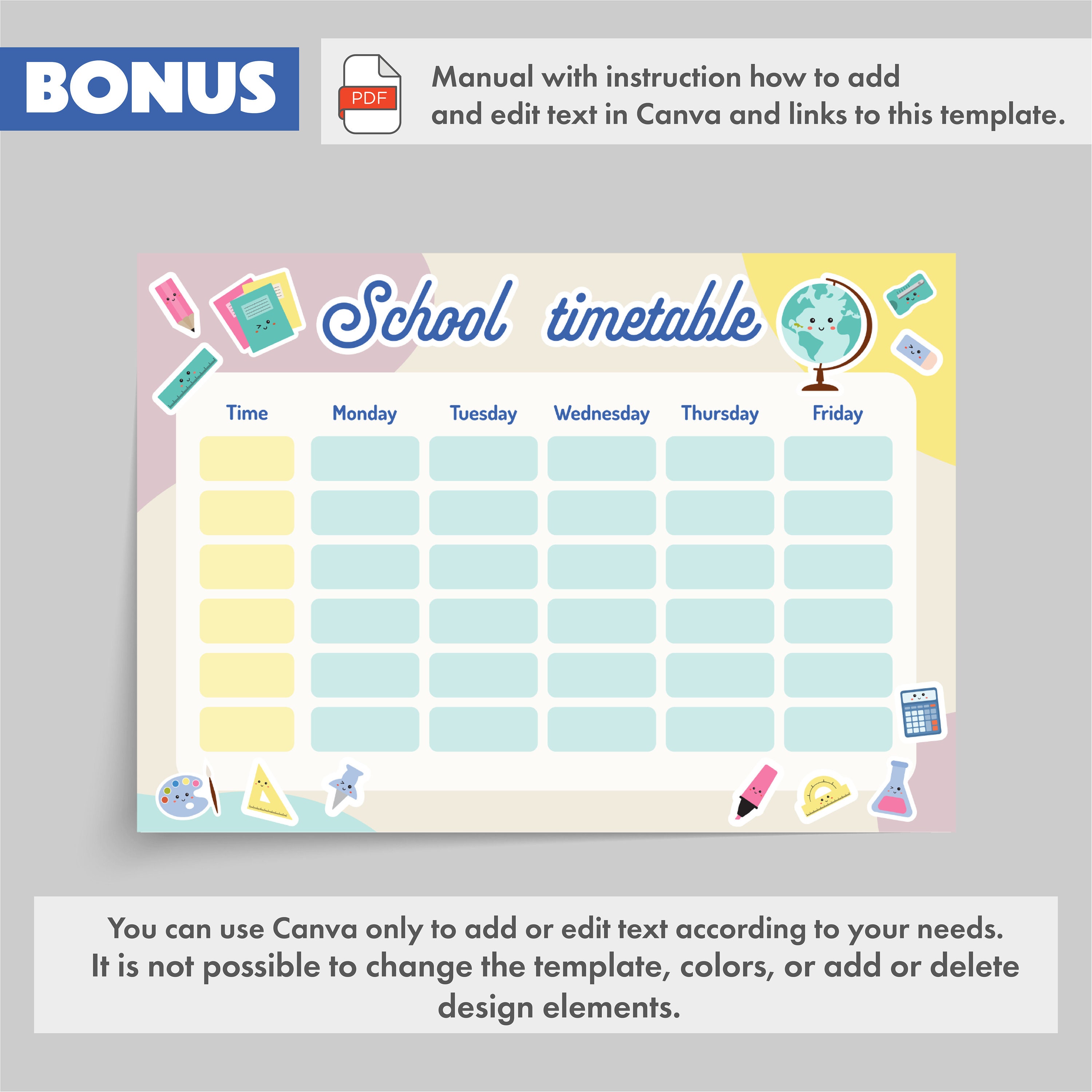 School Timetable. Printable School Schedule. School Planner. School ...