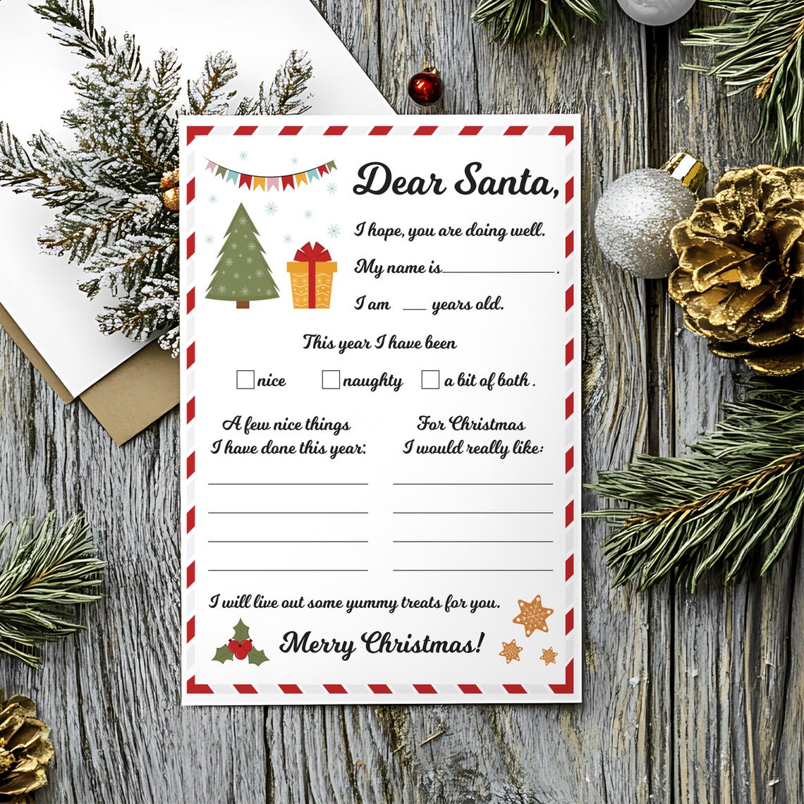 Letter to Santa Printable. Christmas Wish List. Dear Santa Letter. Kids ...