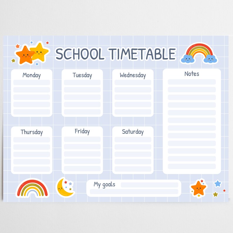 Printable School Timetable. School Schedule With Rainbows. Lesson Plan ...