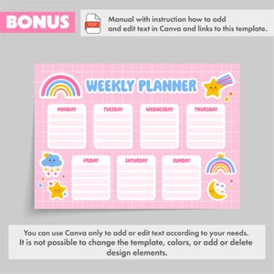 Printable Weekly Planner With Rainbows for Kids. Weekly Routine for ...