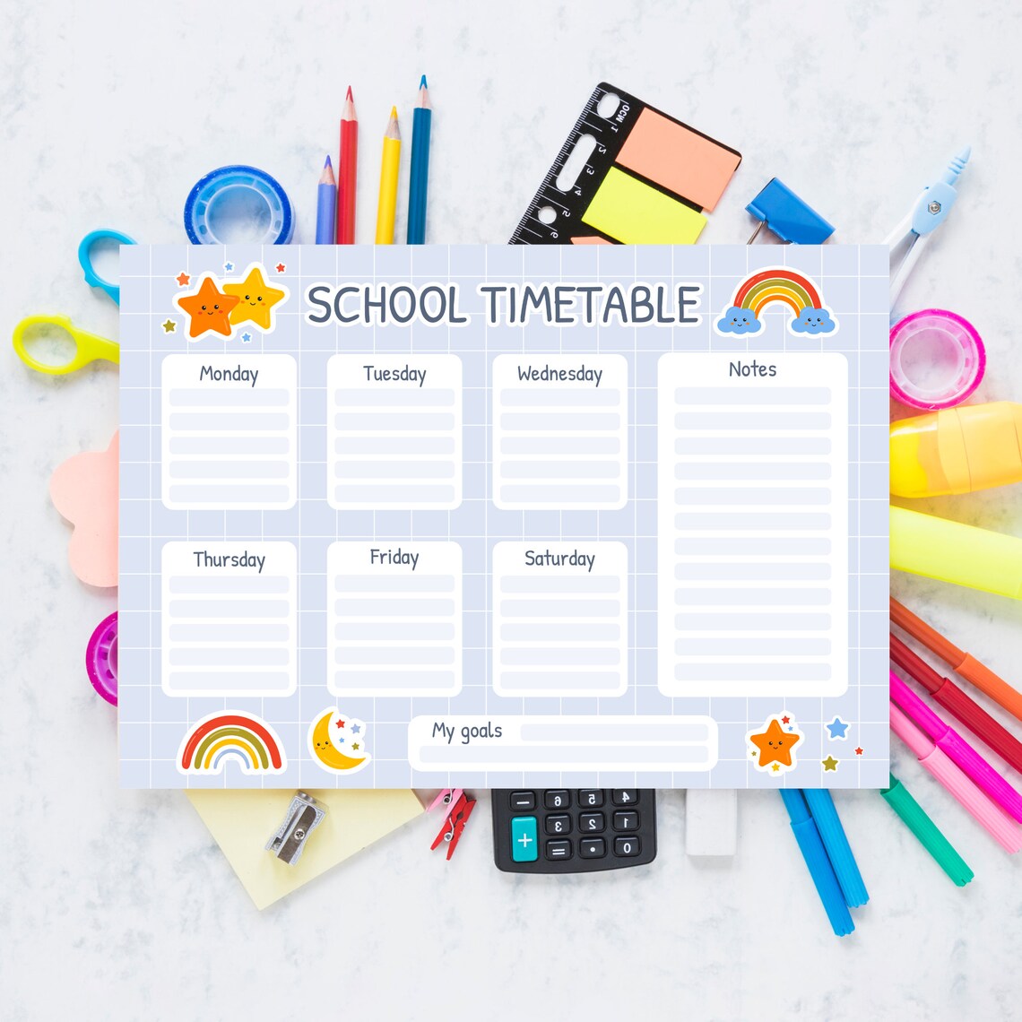 Printable School Timetable. School Schedule With Rainbows. Lesson Plan ...