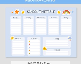 Printable School Timetable. School Schedule With Rainbows. Lesson Plan ...