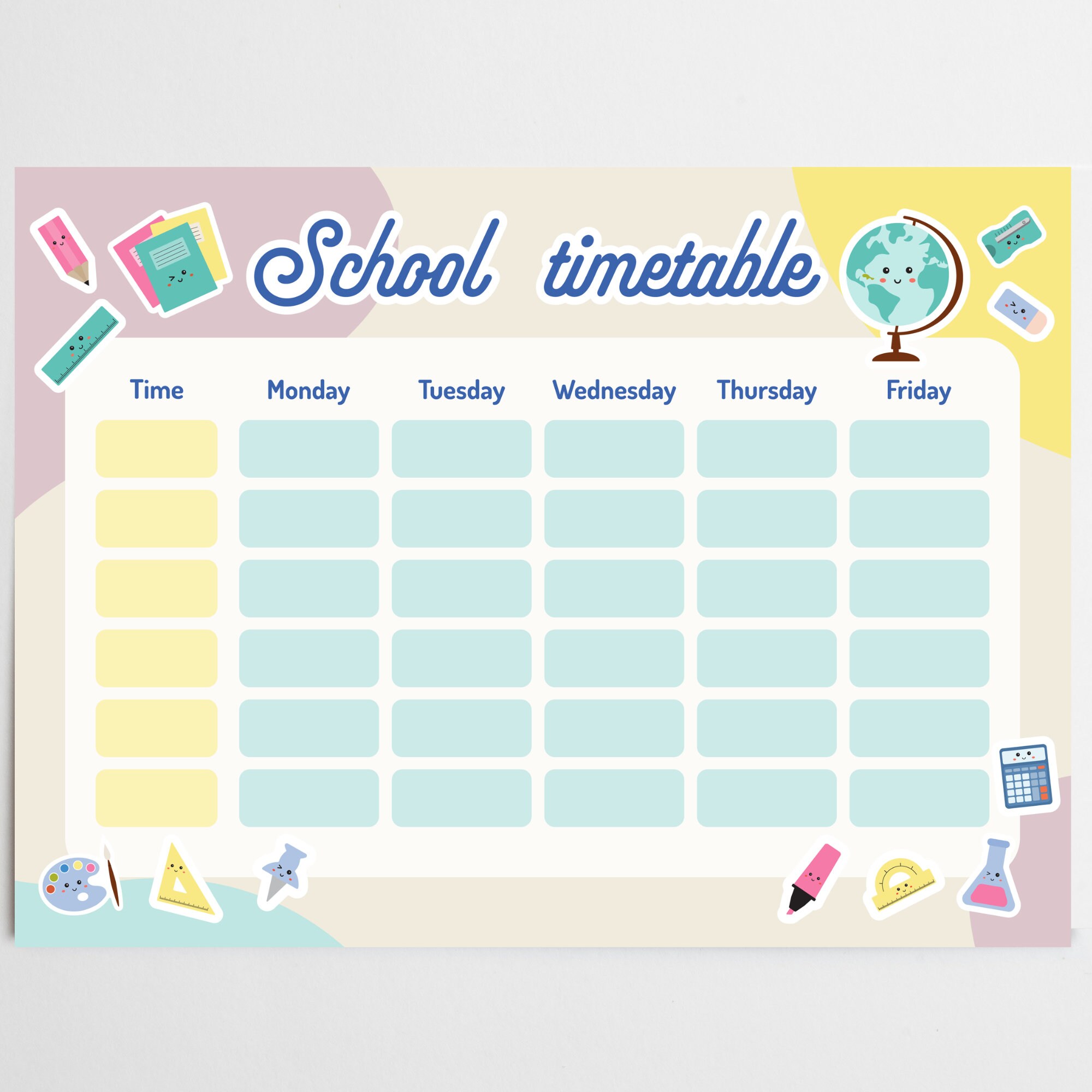 School Timetable. Printable School Schedule. School Planner. School ...