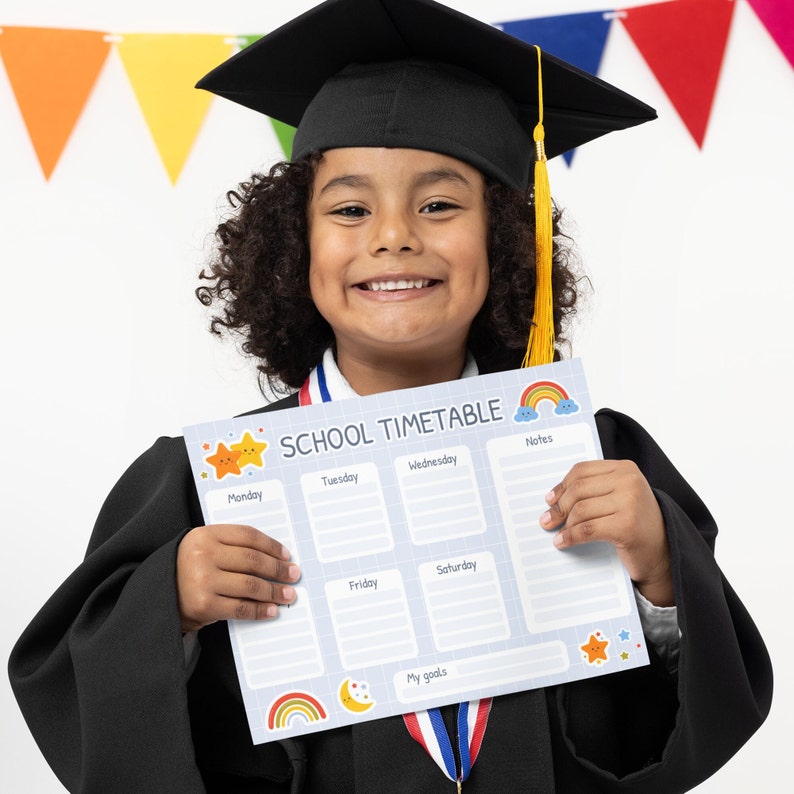 Printable School Timetable. School Schedule With Rainbows. Lesson Plan ...