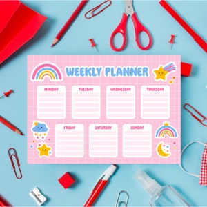 Printable Weekly Planner With Rainbows for Kids. Weekly Routine for ...