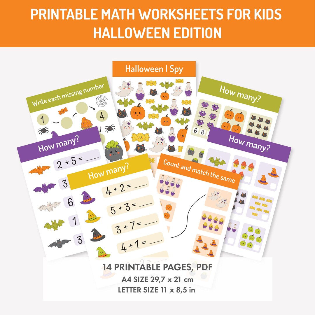 Halloween Math Worksheets for Kids. Halloween Math Bundle. Kindergarten ...