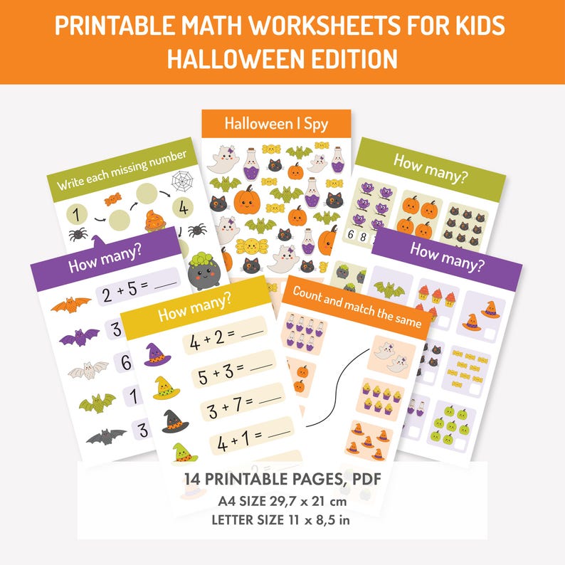 Halloween Math Worksheets for Kids. Halloween Math Bundle. Kindergarten ...