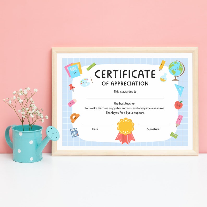 Teacher Appreciation Certificate. Best Teacher Award. Thank You Teacher ...