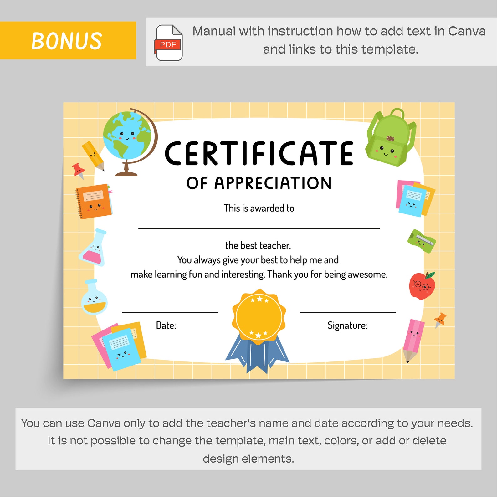 Certificate of Appreciation for Best Teacher. Personalized Teacher Gift ...