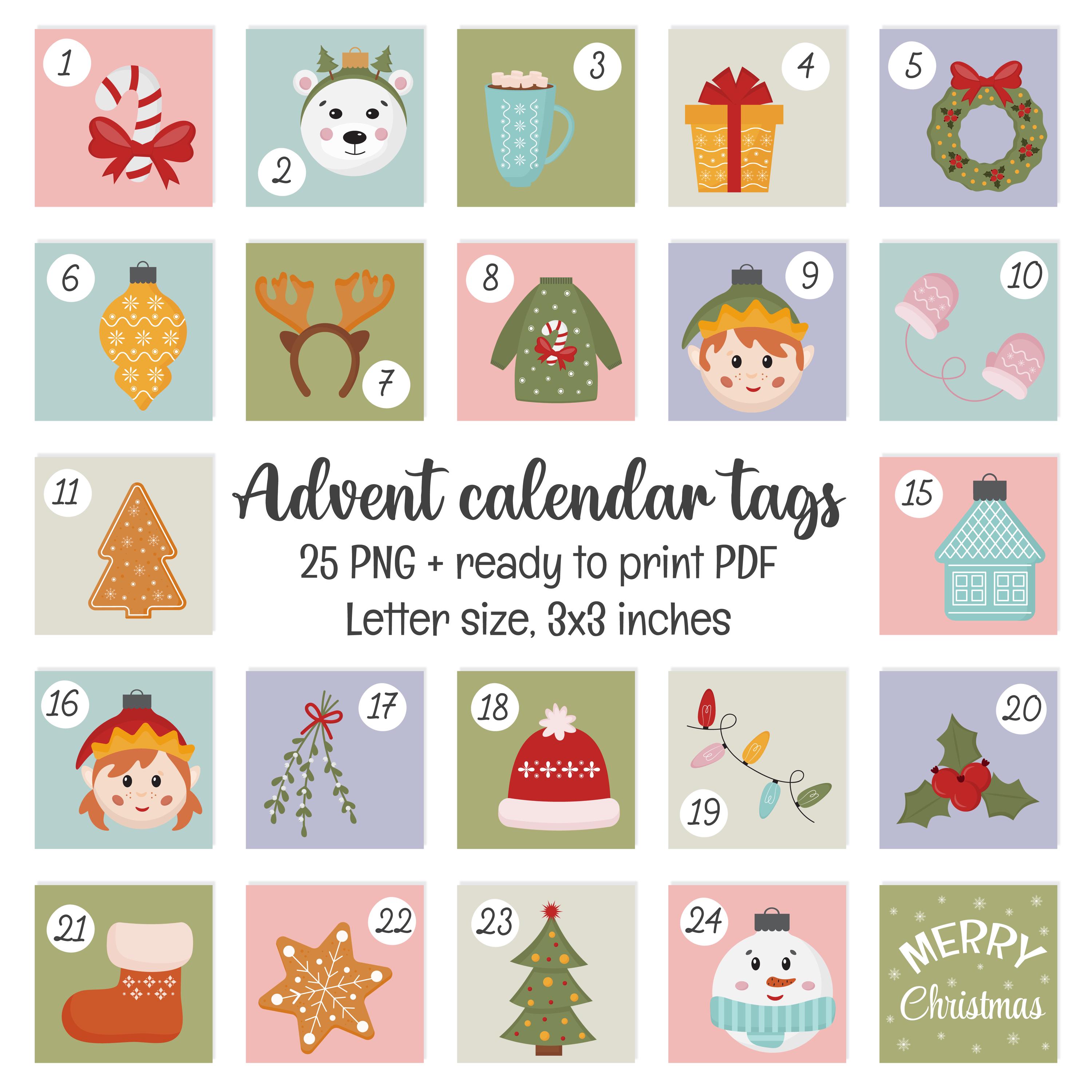 Printable Advent Calendar. Printable Advent Labels and Tags. Christmas ...