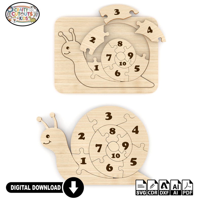Snail Number Puzzle Laser Cut SVG Files, Educational Wooden Montessori ...