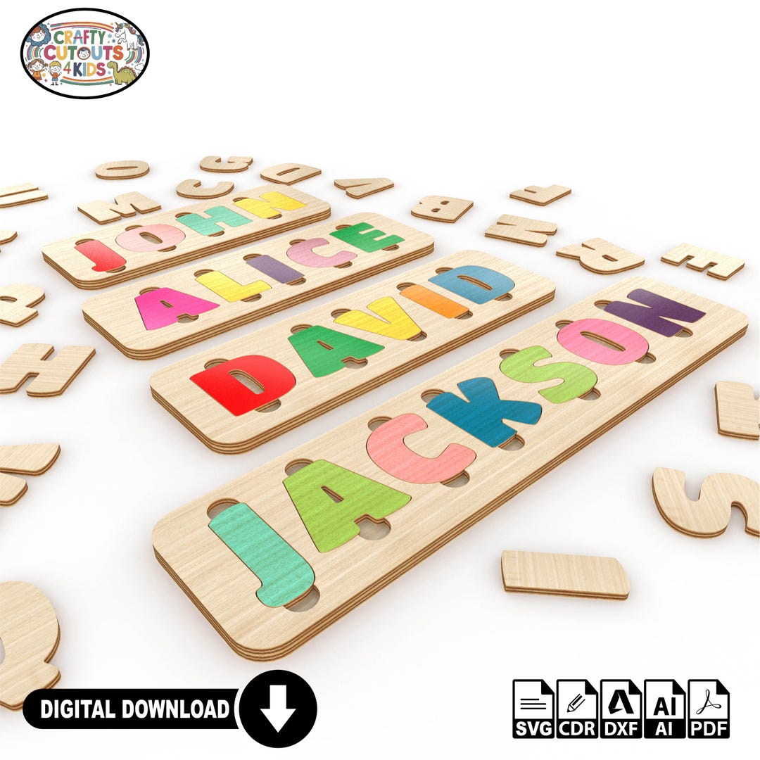 Custom Name Puzzle Laser Cut SVG Files for Educational Wooden Toy ...