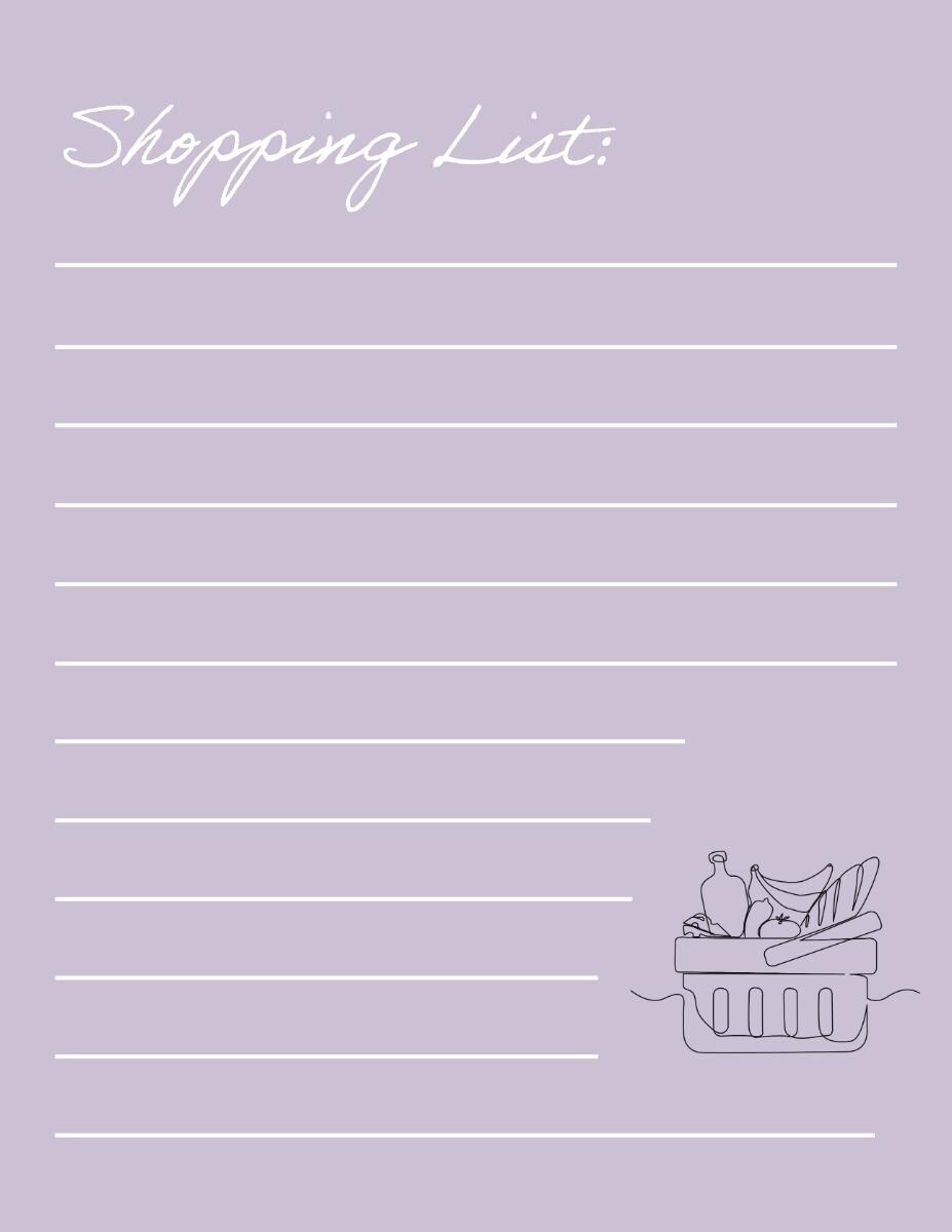 Minimal Purple Shopping List Printable | Aesthetic & Functional Grocery ...
