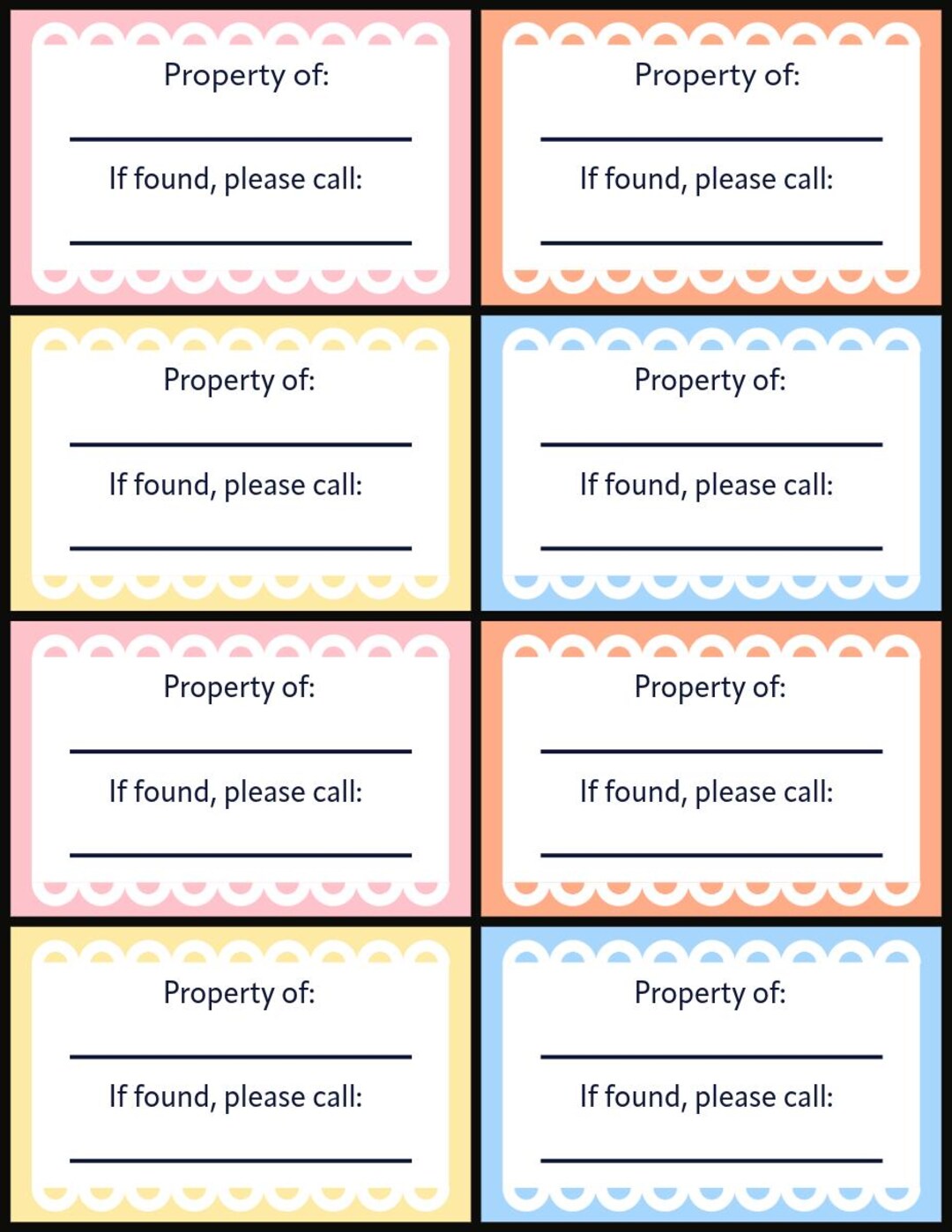 Editable “property Of” Name Tags – Printable Label Tags for Kids ...