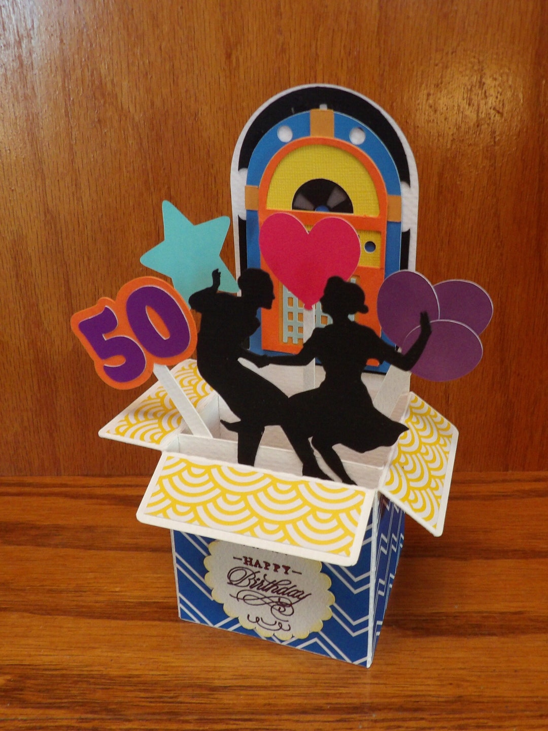 Handmade Greeting Card Pop up Box Card 3D Dancers Jukebox Balloons ...
