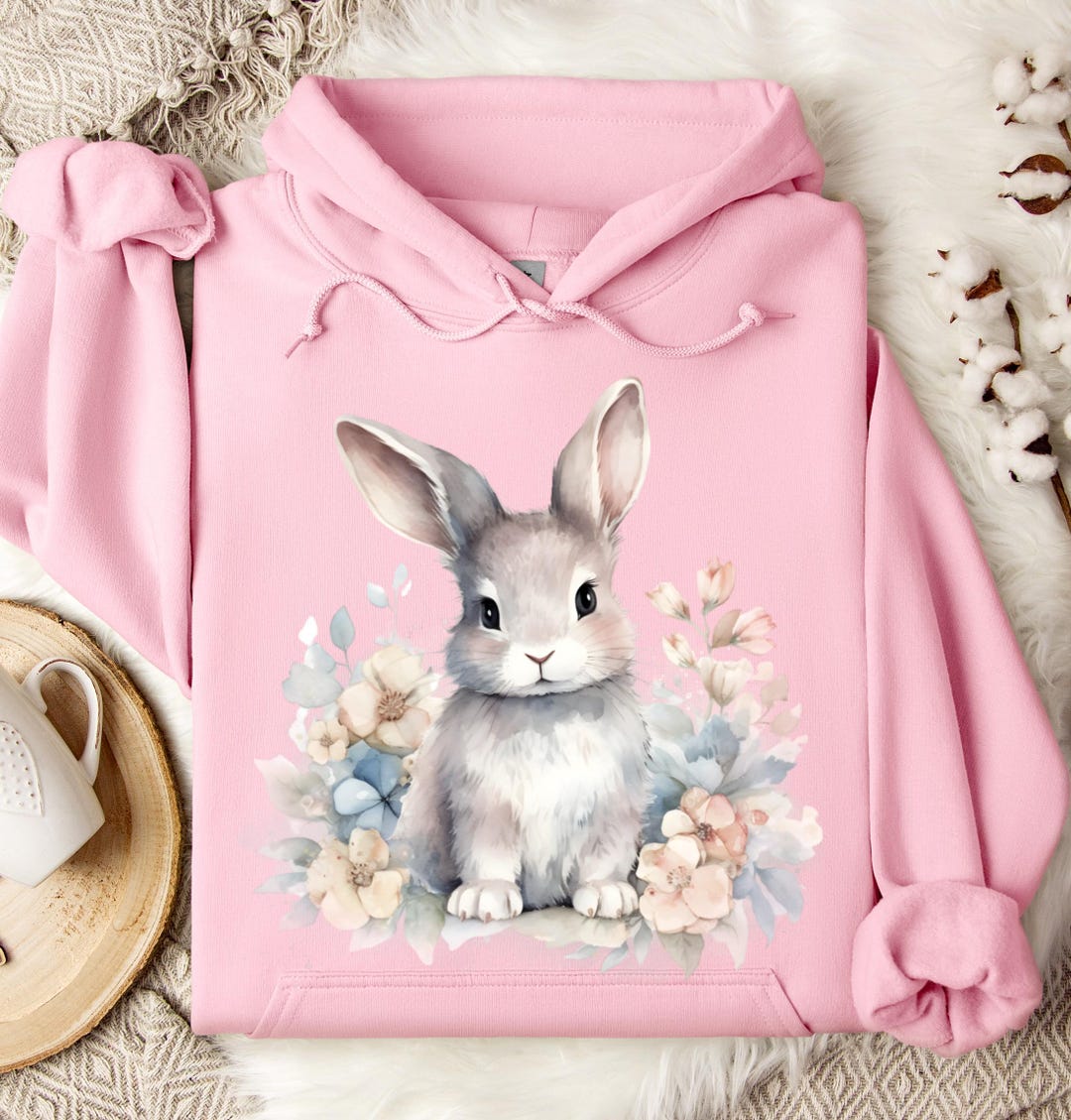 Watercolor Easter Bunny Hoodie, Easter Floral Rabbit Hoodie, Easter ...