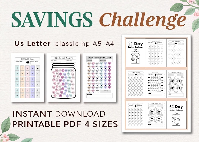 49 Savings Challenges | Budget Planner & Tracker | Digital A4 A5 ...