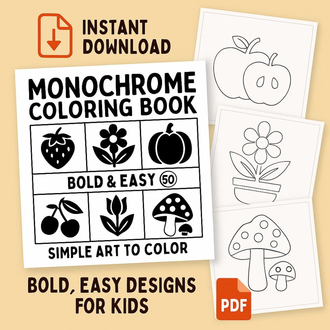 Kids Monochrome Coloring Book PDF | Printable Black and White Coloring ...