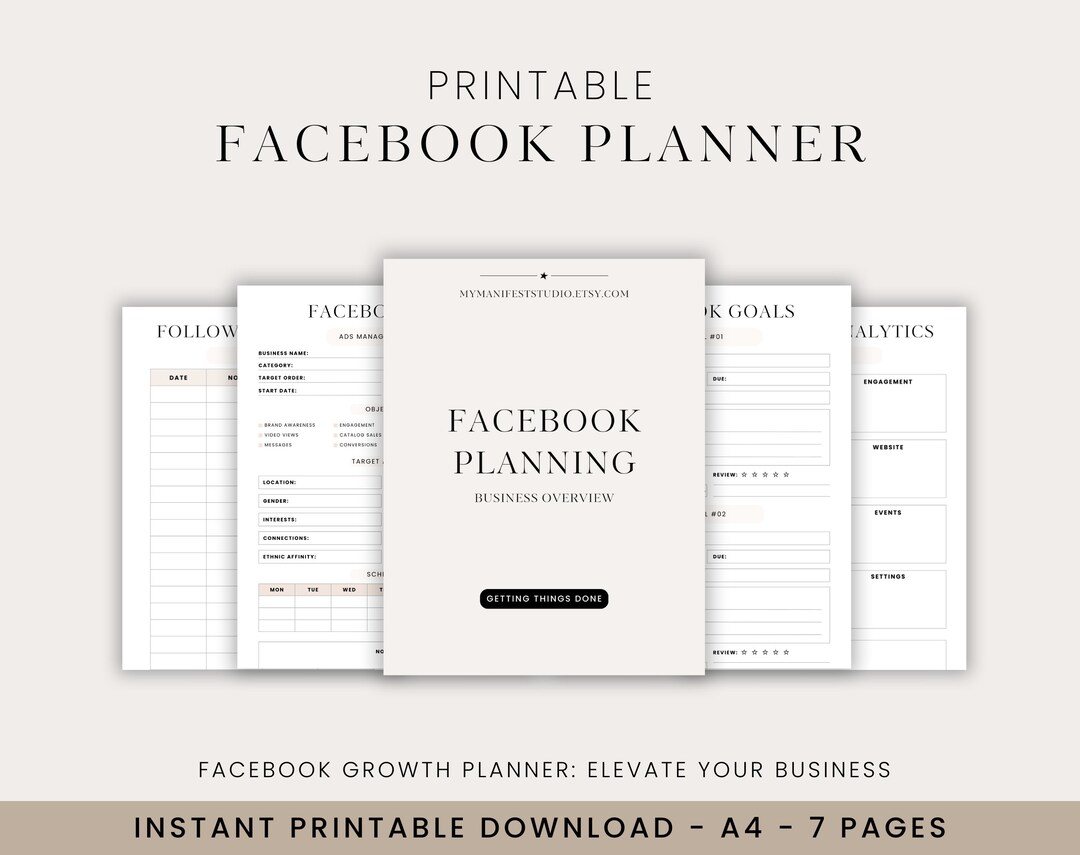 Printable Facebook Planner, Content Planner for Facebook, A4 Size ...