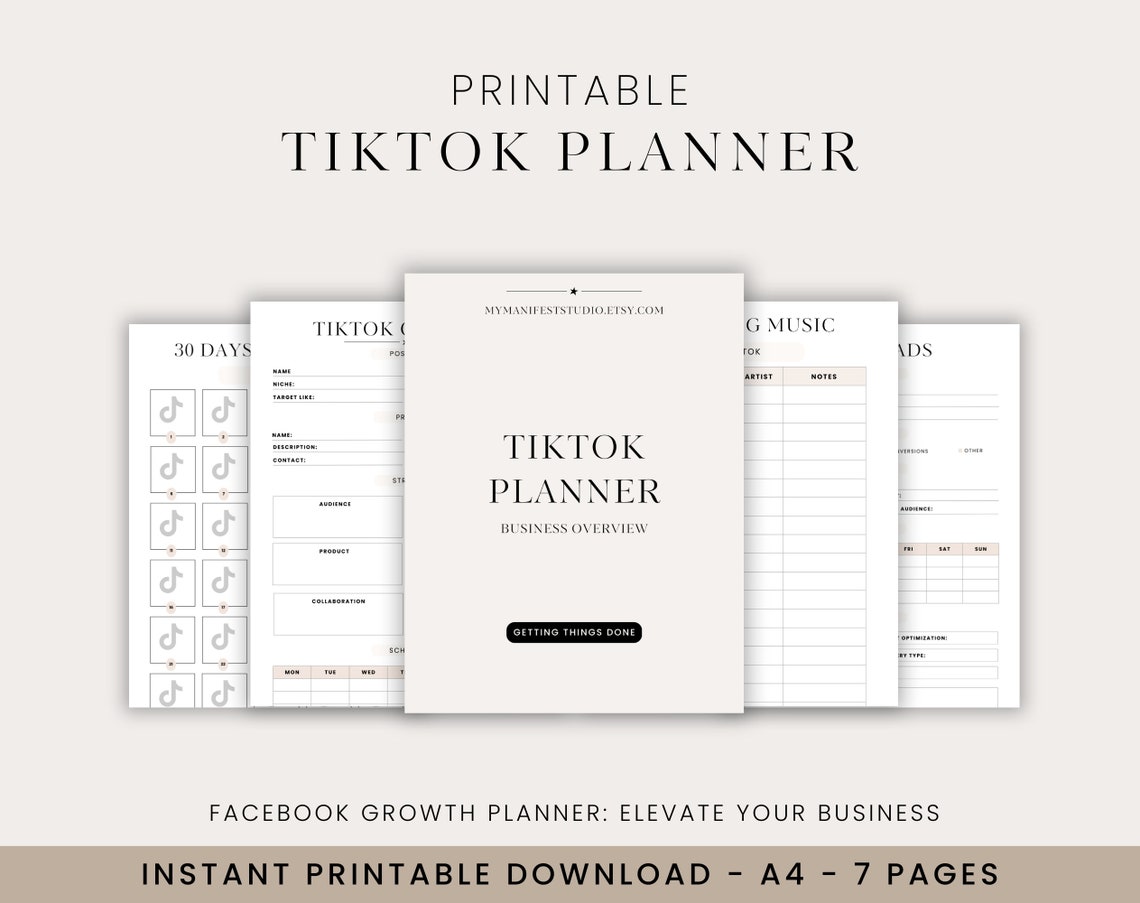 Printable Tiktok Planner, Content Planner for Tiktok, A4 Size, Instant ...