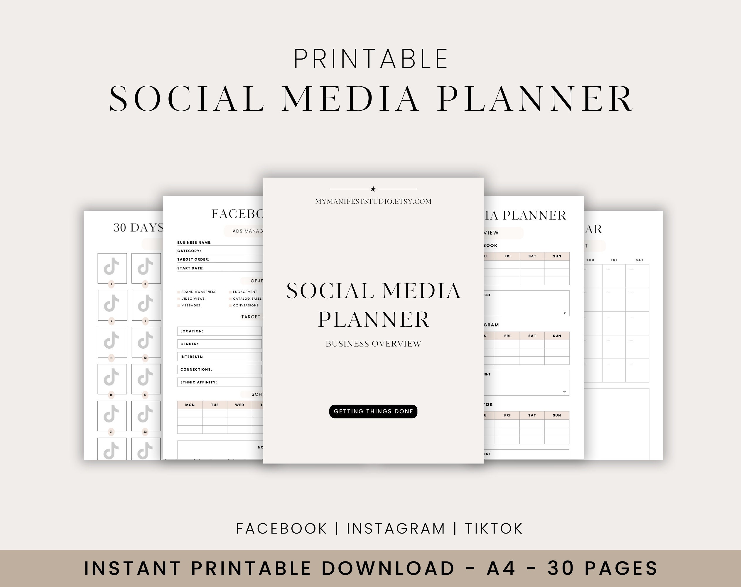 Printable Social Media Planner Bundle, Content Planner for Instagram ...