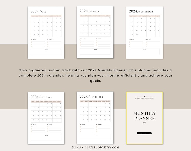 Printable Monthly Planner, Complete 2024 Calendar, A4 Size, Instant ...